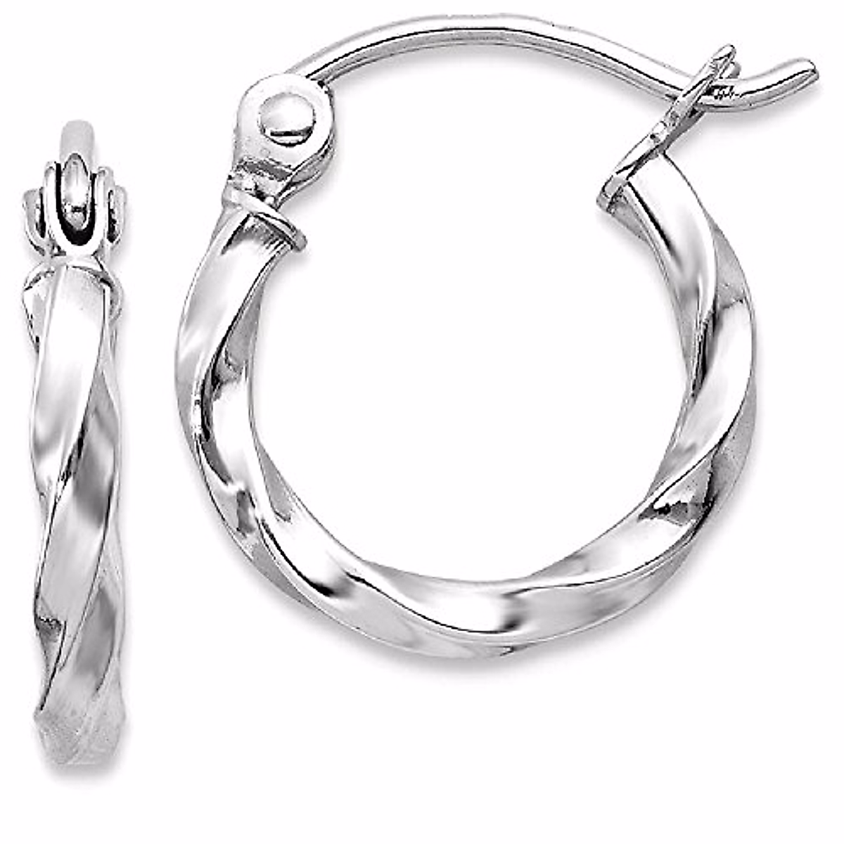 14K White Gold Twisted Round Hoop Earrings