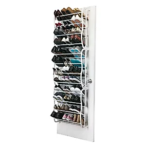 Simplify 36 Pair Adjustable Hanging Over the Door Shoe Rack, 12 Tier, in White