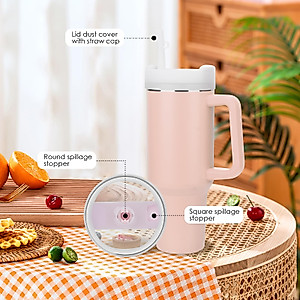 2 Pcs Replacement Lids For Stanley Cup 40 Oz Tumbler, Silicone Spill Stopper 4Pcs Set For H2.0 Stanley, Silicone Cup Lid Dust Cover With Straw Lid Cap 1 Pcs, 4 Pcs Long Reusable Stanley Straw (pink)