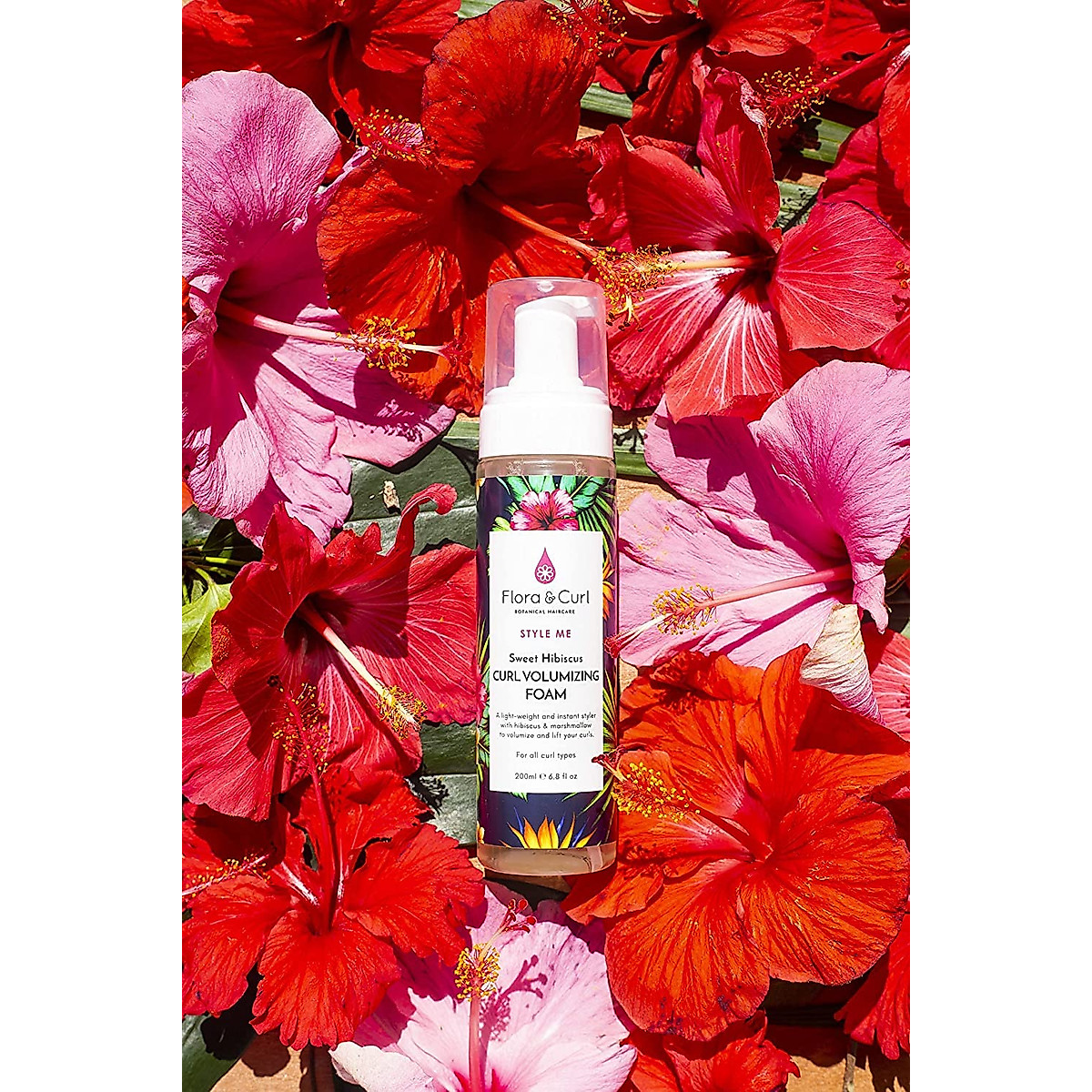 Flora & Curl Sweet Hibiscus Curl Volumizing Foam Botanical Volume Foam for Superior Body and Bounce 6.7 fluid-oz