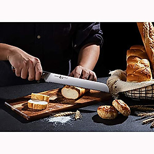 TUO Bread Knife- Razor Sharp Serrated Slicing Knife - High Carbon German Stainless Steel Kitchen Cutlery - Pakkawood Handle - Luxurious Gift Box Included - 9 inch - Fiery Phoenix Series