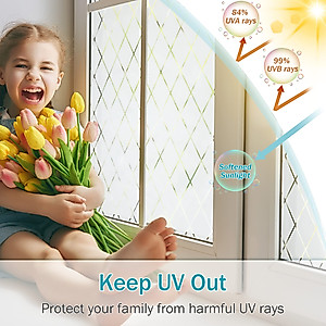 VELIMAX Lattice Frosted Window Film Window Privacy Film Static Cling Window Vinyl Opaque Glass Sticker Non Adhesive Anti-UV 17.7x78.7 inches