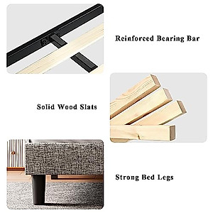 iPormis Queen Size Platform Bed Frame with Headboard, Upholstered Bed Frame with Solid Wood Slats, 8" Storage Space, No Box Spring Needed, Easy Assembly, Light Grey