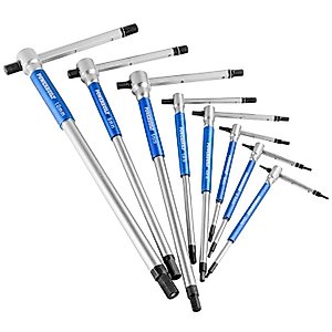 Powerbuilt 8 Pc Metric T-Handle Hex Allen Key Wrench Set w/ Speed Sleeves for Fast Spinning Action, Sliding Top Handle for “T” or “L” Shape, Long Shafts, Storage Rack, Auto, Bicycle, Moto - 941645