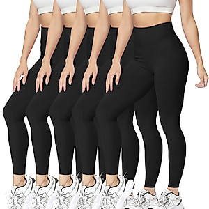 VALANDY Black Leggings for Women High Waist Yoga Pants Stretch Tummy Control Tights Athletic Workout Running Extra Plus 5 Pack