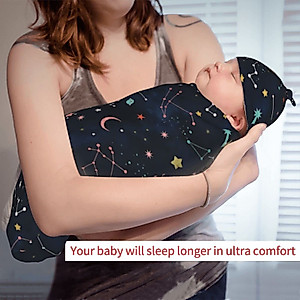 Space Galaxy Constellation Swaddle with Beanie Set, Soft and Stretchy Space Baby Stuff Blanket Swaddle Sleep Sack for Newborn Boy and Girl