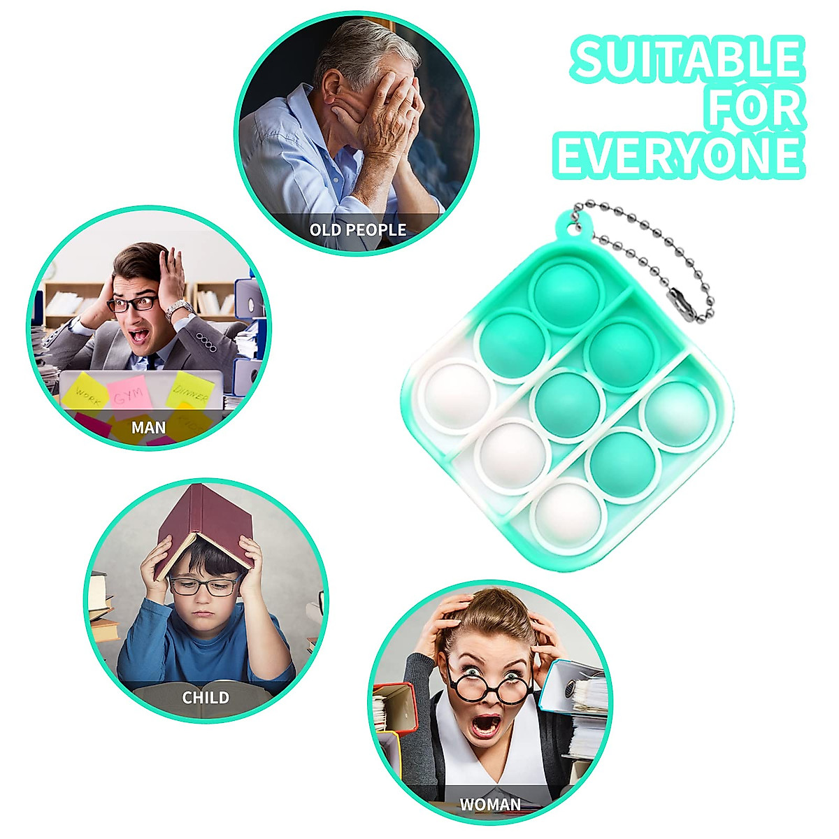 40Pcs Pop PushKeychain Fidget Toys, Pop Toys Hand Playset,Fidget Toys Sets with Keychain Office Desk Toy for Kids Adults