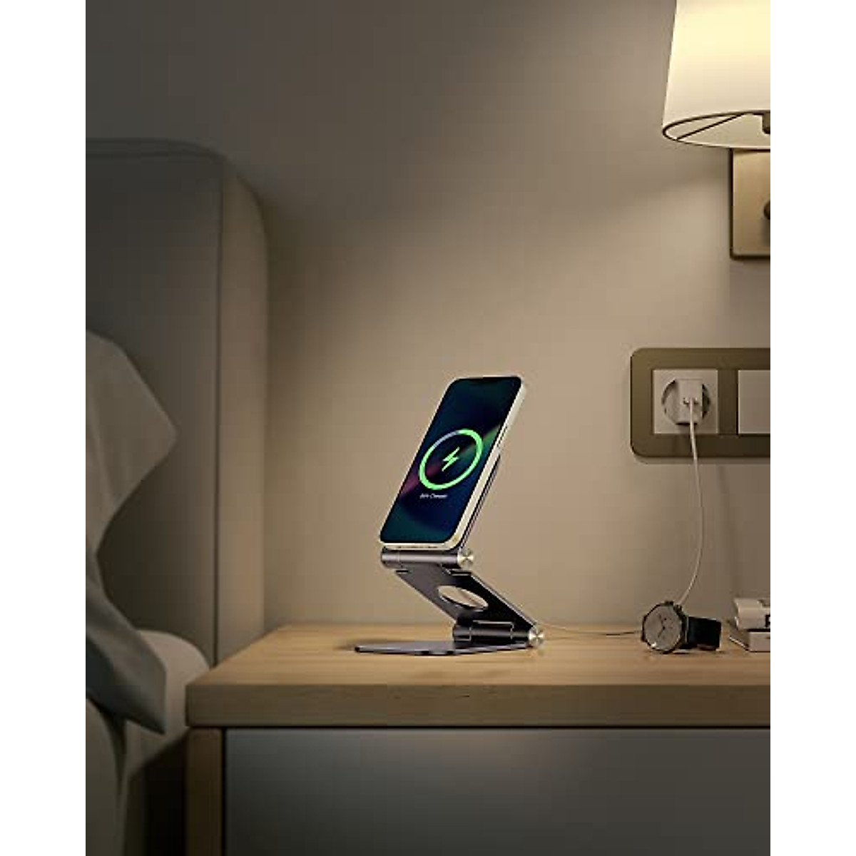 Stand for MagSafe Charger, OMOTON Foldable Phone Stand Holder for MagSafe Accessories， Compatible with iPhone 14/13/12 Pro Max/Pro/Mini, Charger for MagSafe Not Included, Gray