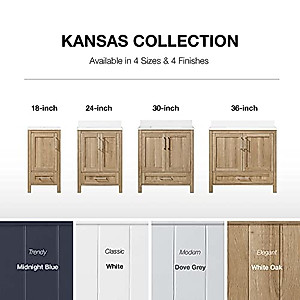 OVE Decors Kansas 36" Single Sink Bathroom Vanity Set with Countertop, Fully-Assembled | Ceramic Sink and Backsplash Included | 02 Doors, 01 Drawer, 36 inches, White Oak