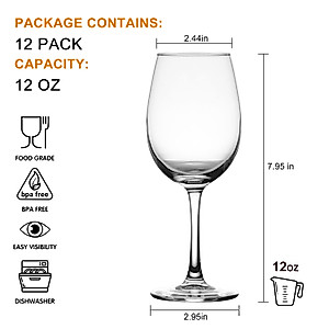 Cadamada 12oz Wine Glasses,Crystal Glass with Stem for Red or White Wine, High-end Banquet, Party, Bar, Wedding, Gift (12 pcs)