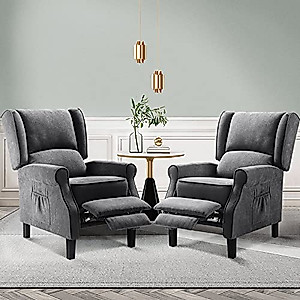 LEISLAND Wingback Recliner Chair for Living Room Fabric Lazyboy Push Back Chair with Heat and Massage, Tufted Armchair with Padded Seat,Grey(Set of 2)