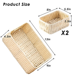 Storage Baskets Wicker Baskets-Toilet Paper Storage Baskets-Multi-Purpose Storage Bins-Bathroom Wicker Storage Baskets, Toilet Tank Top Storage Baskets (Set of 3, White) 13 ¼"L x 9 ½"W x 4.5 ¾"H
