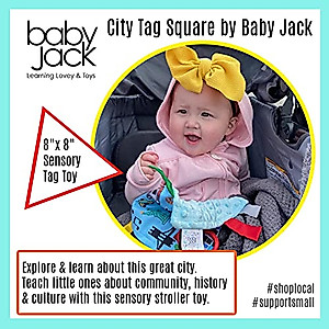 Baby Jack & Co 8x8” Learning Lovey San Francisco California Tag Toys for Babies - Baby Crinkle Toys - Soft & Safe - Learn USA Cities and Shapes - Ideal Baby Toy & Gift BPA Free w/Stroller Clip