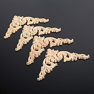 Maxmartt Rub On Decor Transfers,4PCS Wall Stickers Vintage Wood Carving Unpainted for Home Cabinet Door Decor Craft DIY Wood Color(12 x 12cm / 4.72in)