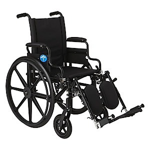 Medline Premium Ultra-Lightweight Wheelchair with Flip-Back Desk Arms and Elevating Leg Rests for Extra Comfort, Black, 16” x 16" Seat