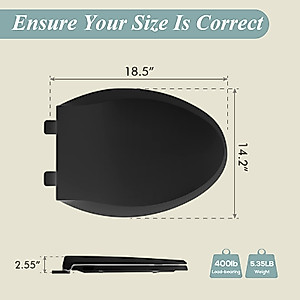 Toilet Seat Elongated, Quick-Release Hinges, Slow-Close, Easy to Clean, Heavy Duty, 6 Anti-Slip Devices Never Loosen, Environmentally Friendly Materials, Black 18.5"