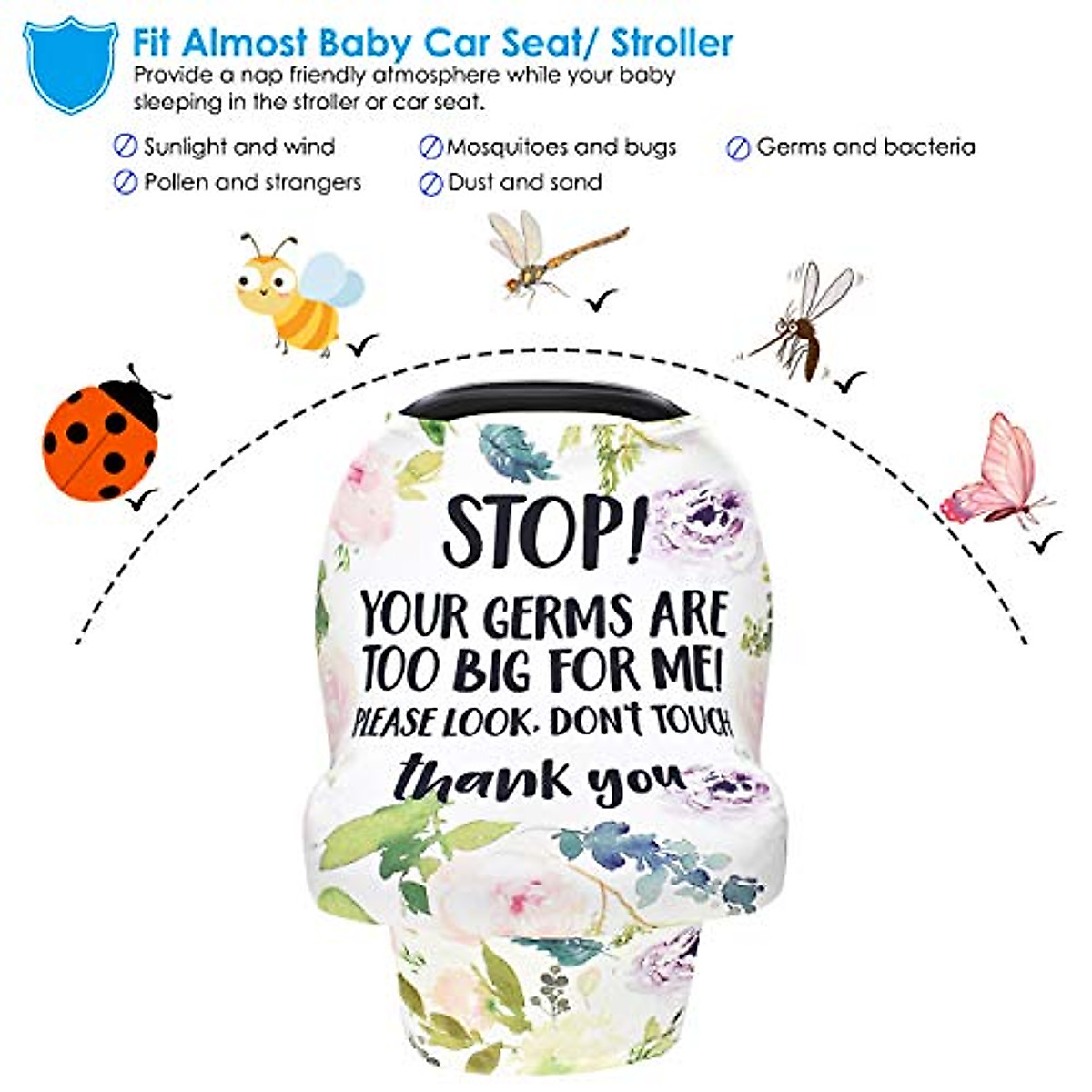 Baby Nursing Cover,Baby Car Seat Canopy,No Touch Sign Infant Stroller Cover Breastfeeding Cover,Soft Stretchy Nursing Cover Up for Baby (Leaf Flower)
