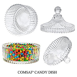 ComSaf Glass Covered Candy Jar Candy Dish (Diameter 5.5 Inch), Candy Bowl with Lid, Gift for Christmas, Birthday, Wedding Anniversary, Valentine's day, Mother's day, Housewarming