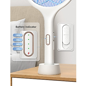 YISSVIC Electric Fly Swatter 4000V Bug Zapper Racket Dual Modes Mosquito Killer with Purple Mosquito Light Rechargeable for Indoor Home Office Backyard Patio Camping (White)