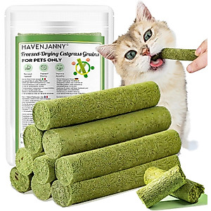HavenJanny 50g Cat Grass Teething Stick, Freezed Drying Cat Grass Sticks Snacks for Cats, Edible Cat Treats for Teeth Cleaning and Hairball Removal