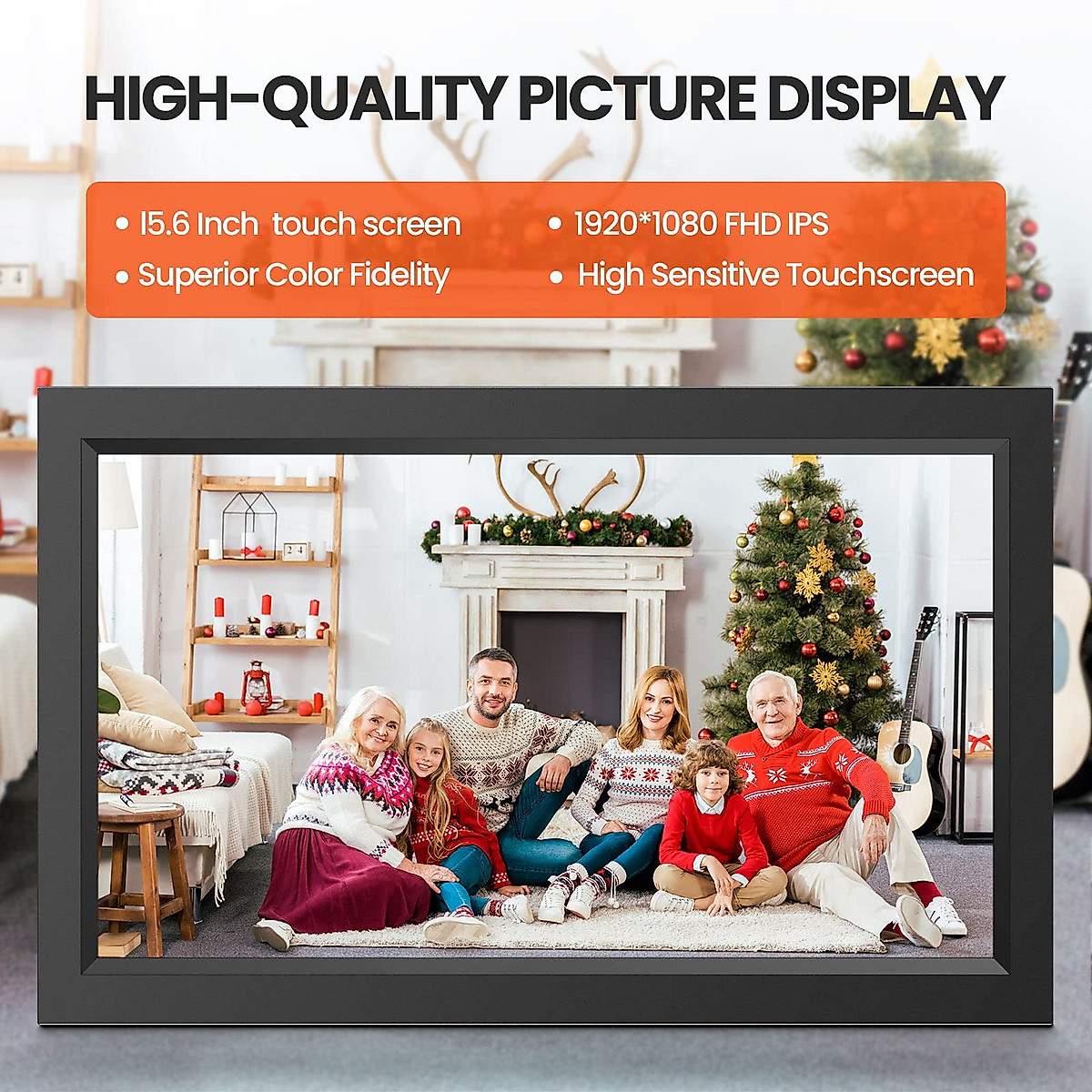 Jazeyeah 15.6 Inch Large Digital Picture Frame, Frameo WiFi Smart Digital Photo Frame with 32GB Storage and 1920 * 1080 IPS FHD Touch Screen, Free Storage - Gift for Friends and Family