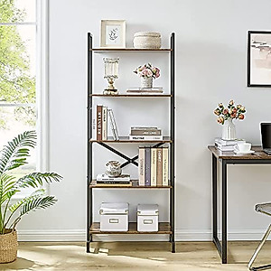 Hoctieon 5 Tier Bookshelf, Tall Bookcase Shelf Storage Organizer, Vintage Wood Open Shelves, Utility Organizer Shelves for Home Office, Living Room, Bedroom, Kitchen, Bathroom, Rustic Brown