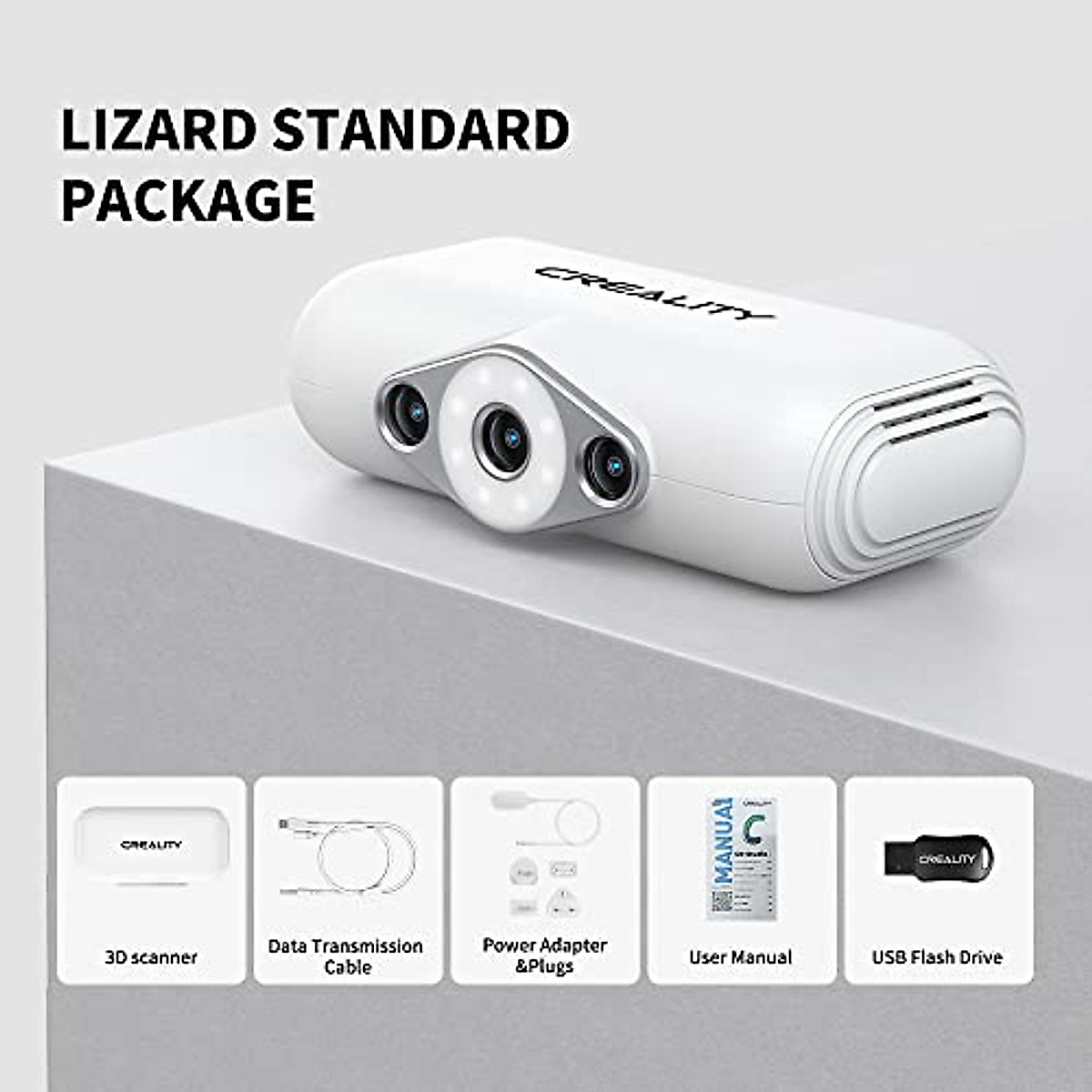 Creality 3D Scanner, 0.05 MM Accuracy & 10 FPS scan Speed 3D Scanner for 3D Printing & Modeling, Aviation-Grade Aluminum Plug, No-Marker Scanning - CR Scan Lizard Standard