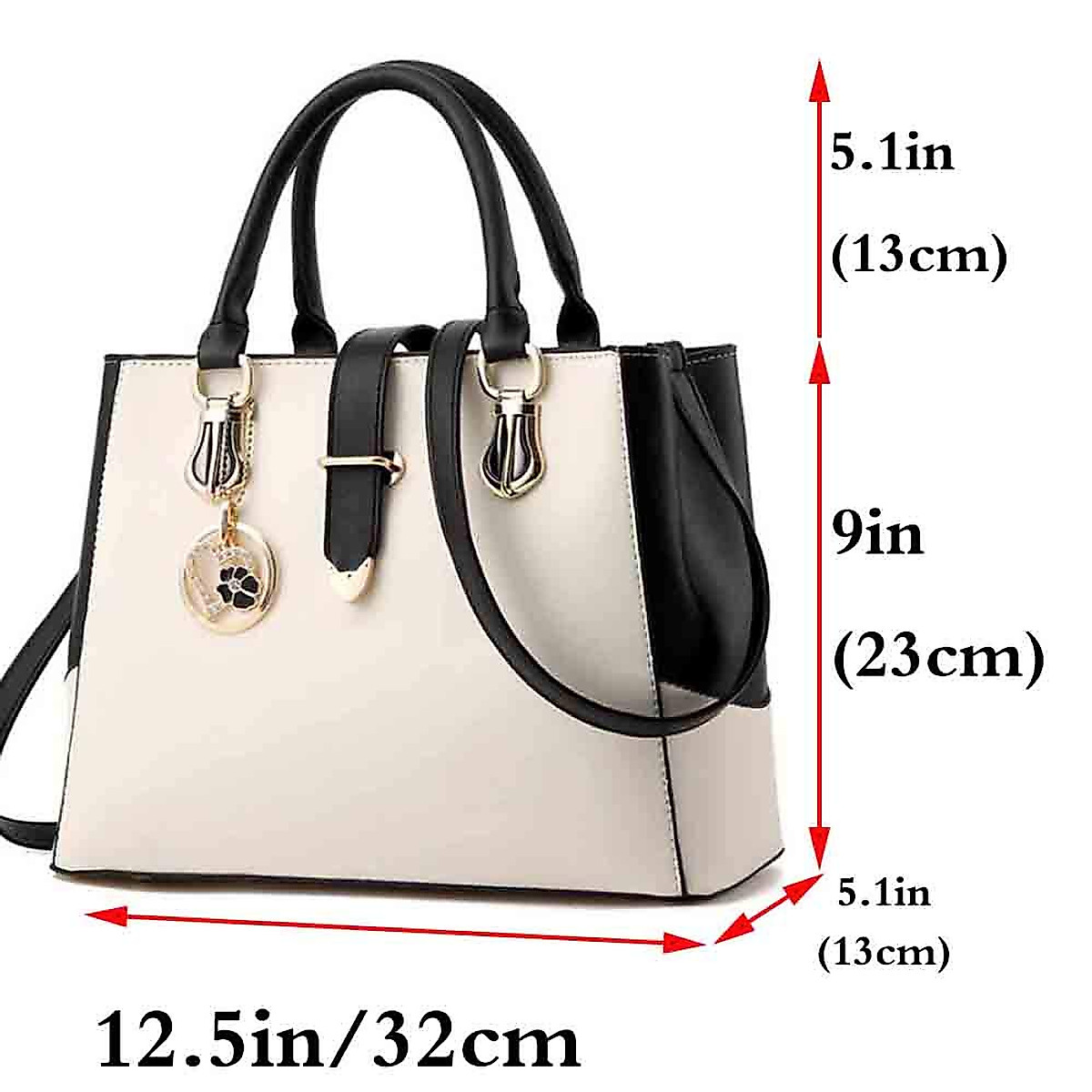 Rullar Women Handbag and Purse Stitching Shoulder Top-handle Bag Tote with Heart-shaped Pendant Beige