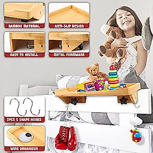 HTTYYX Bamboo Bedside Shelf for Bed – with 2pc S Hooks & Cable Management - Floating Nightstand for Student – Bunk Bed Shelf for Top Bunk – Kids Nightstand for Bedroom (Bamboo, Original Wood Color)