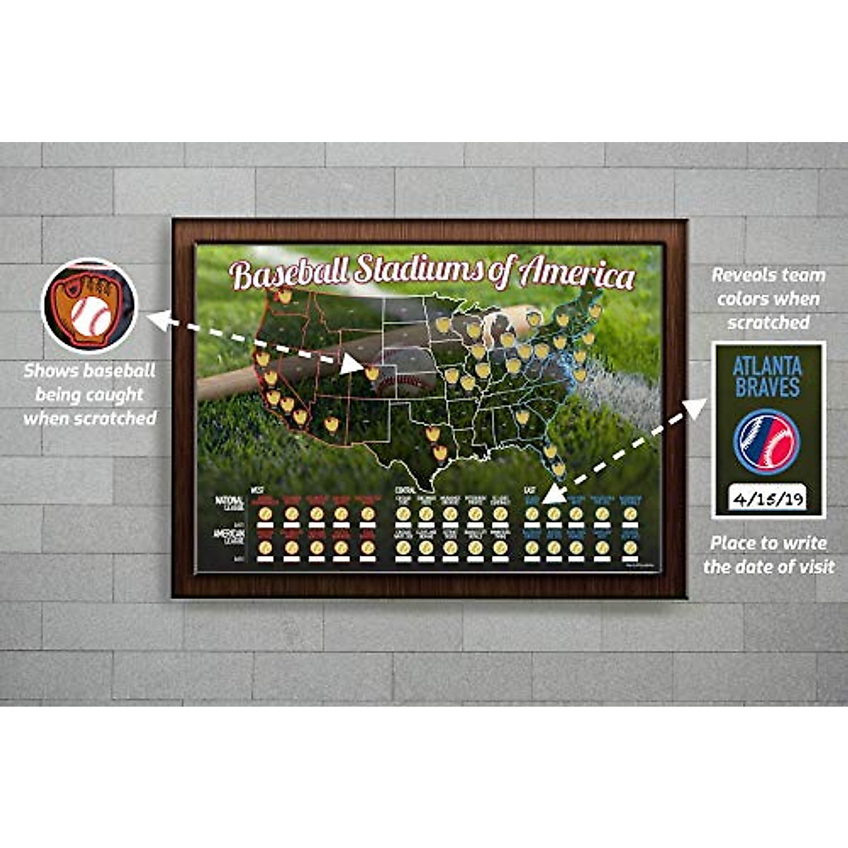 Baseball Stadiums of America Scratch Off Map | Lists National & Major League Teams | MLB Ballpark Wall Poster, Bucket List, & Tracker of Visited Parks | Gift for Baseball Enthusiasts & Sport Fans
