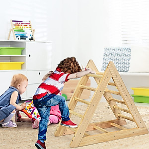 INFANS Kids Wooden Triangle Climber, Toddler Climbing Toys with 3 Different Climbing Ladders, Indoor Playful Climbing Toys with Stable Structure, Gift for 3+ Boys Girls