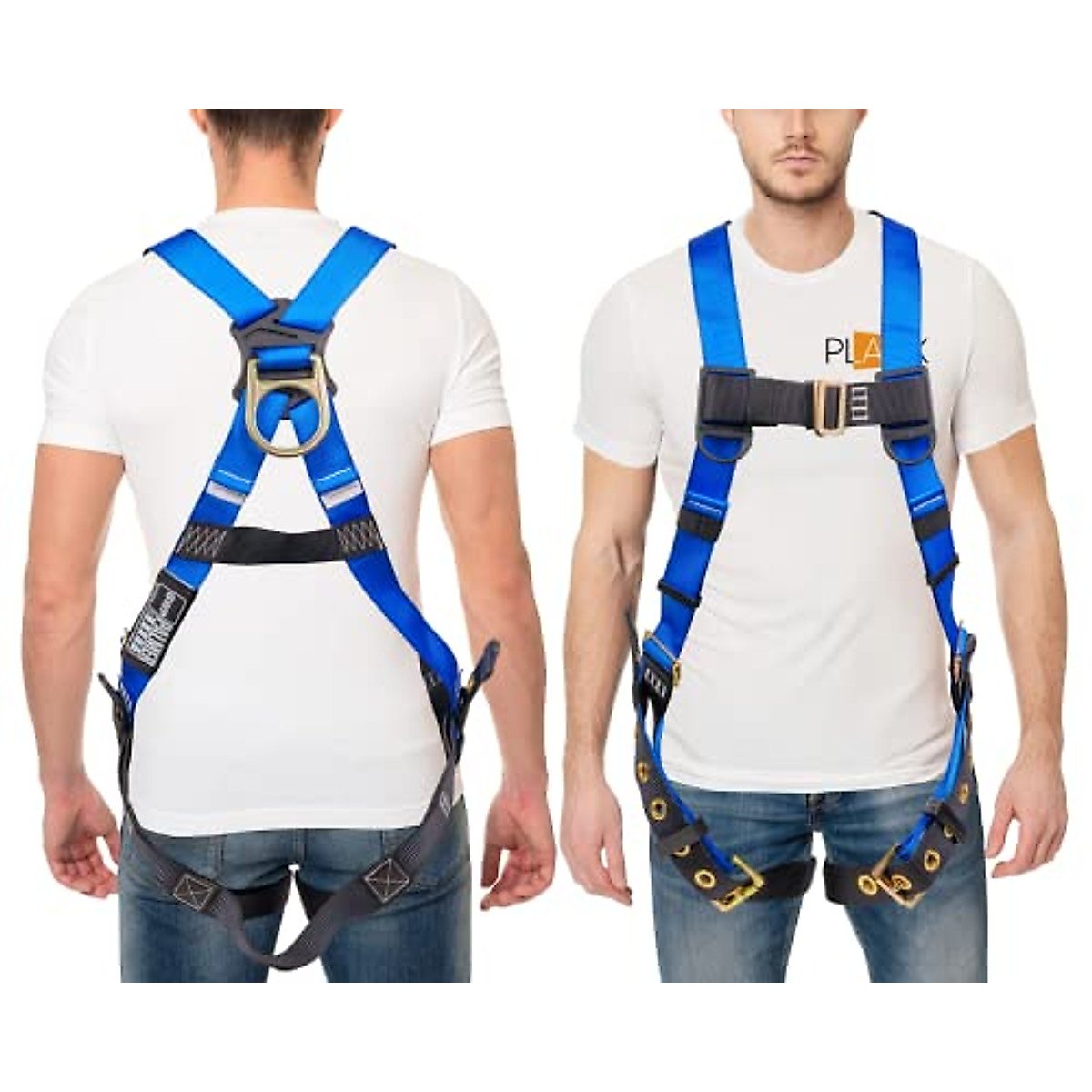 Palmer Safety Full Body Construction Harness with 5 Point Adjustment, Back D-Ring, Grommet Legs, and Fall Indicators I OSHA ANSI Roofing Tool Personal Equipment (Blue - Universal)