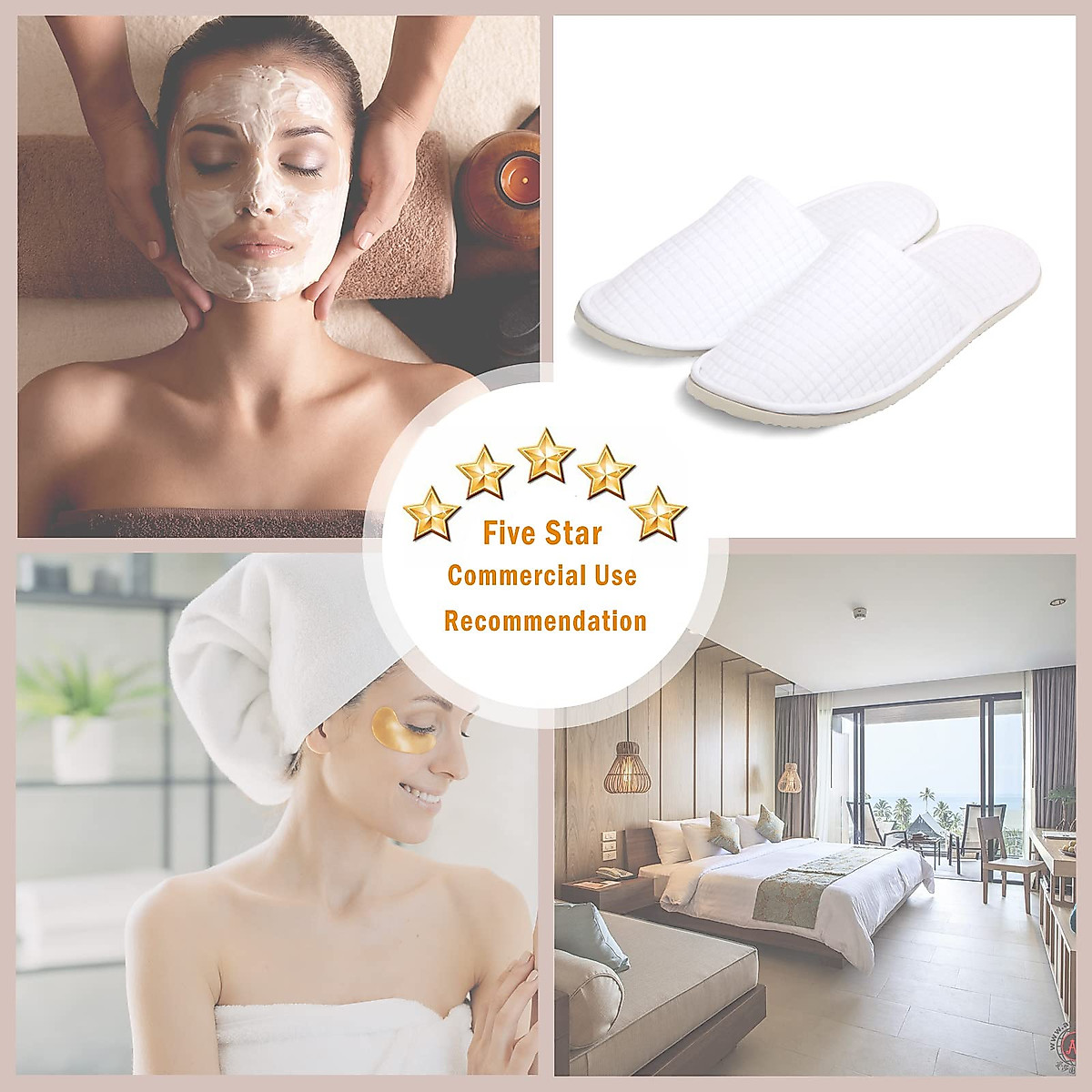 Anmerl Spa Slippers - 10 Pairs Comfy Unisex Slippers - Premium Bulk Disposable Hotel Slippers - Thick Cotton Velvet House Slippers for Guests Wedding Party Travel - Non Slip, Machine Washable, White