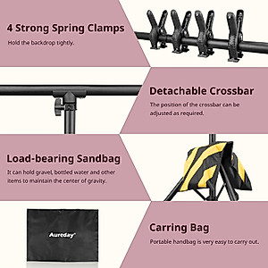 Aureday 8x5ft T-Shape Portable Backdrop Stand, Adjustable Photo Background Stand Support System, Sturdy Backdrop Stand for Parties, Weddings, Photography and Video Studio