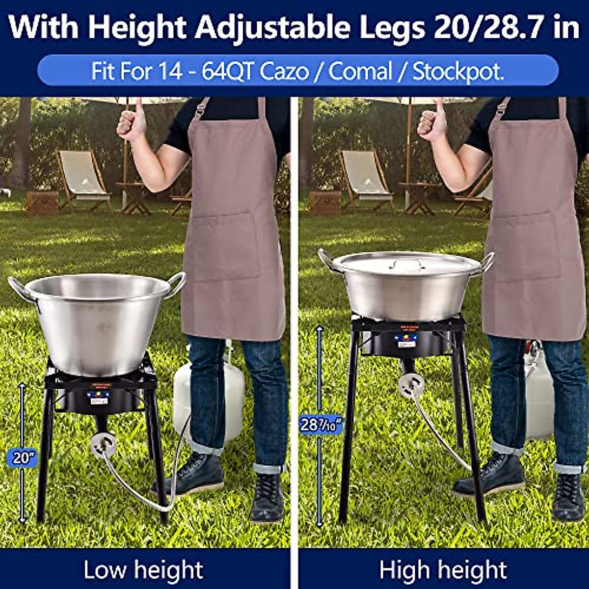 ARC Cast Iron Single Burner Propane Stove, 200,000BTU High Pressure Outdoor Gas Stove Cooker,16"Square Stove,Burners For Outdoor Cooking Turkey Fry,Crawfish Boil With Height Adjustable Legs