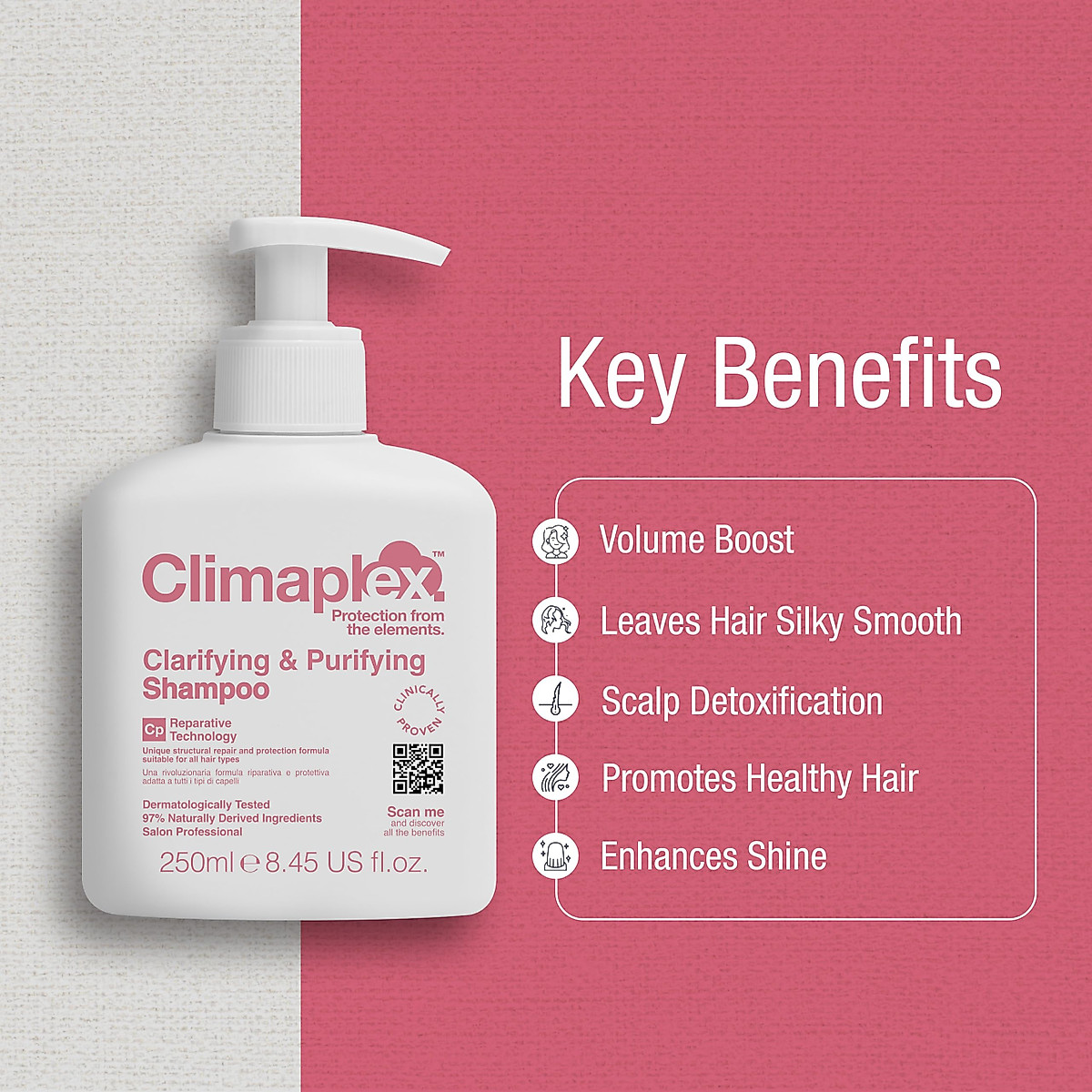 Climaplex Clarifying and Purifying Shampoo - Refreshing and Soothing Properties - Perfect for Deeply Cleansing and Detoxifying Your Scalp - Adds Shine and Volume - Provides Healthy Growth - 8.45 oz