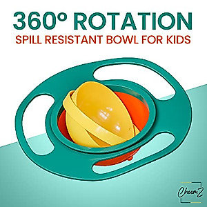 CheemZ Gyro Bowl for Toddlers-Baby Magic Bow-360 for Kids Age 1 To 3 Years-Spill Resistant Bowls for Toddlers with Lid and 360 Bowl Rotations, Mess Free Snack Bowls for Toddlers, 17 x 17 x 7cm - Green