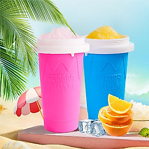 Slushie Cup 2Pcs, PandyCare Slushy Slushie Maker Cup (EVA Material) - DIY Frozen Magic Slushy Smoothies Milk Shake Cooling Cups Instant Slushie Maker Icee Cups Slushie with Lids - Blue & Pink 2Pcs