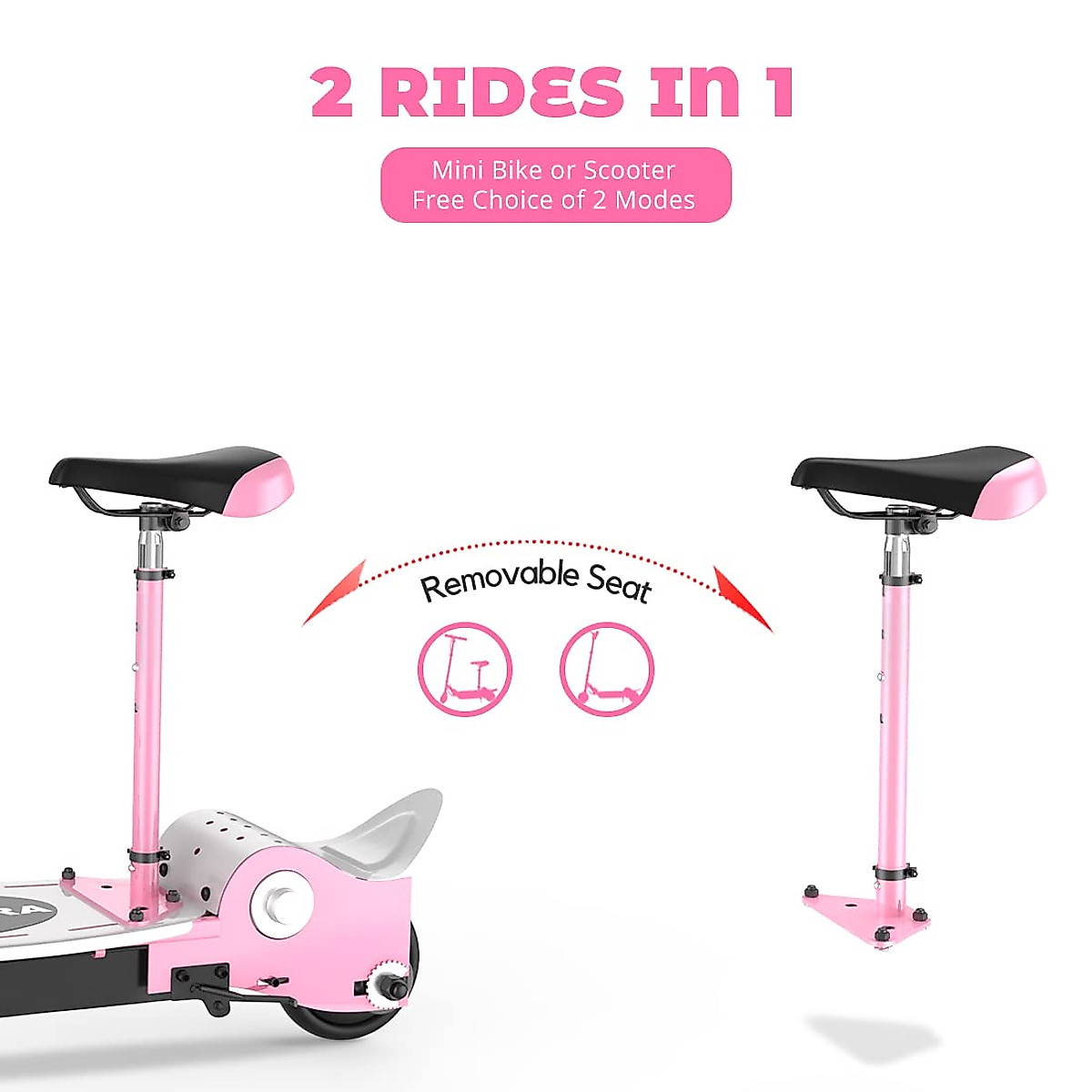 MAXTRA E120 Electric Scooter with Seat for Kids Ages 6-12, 60 Mins Long Battery Life, Removable Seat 2 Riding Styles, 155LBS Max Load