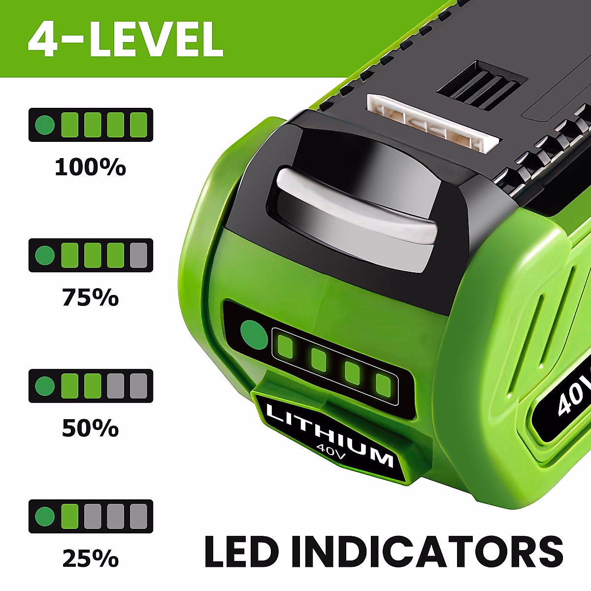 2 Pack 6.0Ah Lithium ion 40 Volt 29472 29462 Battery Replacement for Greenworks 40V Battery Compatible with Greenworks 29252 20202 22262 25312 25322 20642 22272 27062 21242 Cordless Power Tools(Green)
