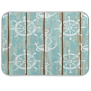Boards Of Ship Deck Nautical Dish Drying Mat 16x18 inch Absorbent Reversible Microfiber Mat Dish Dry Pad Protector for Kitchen