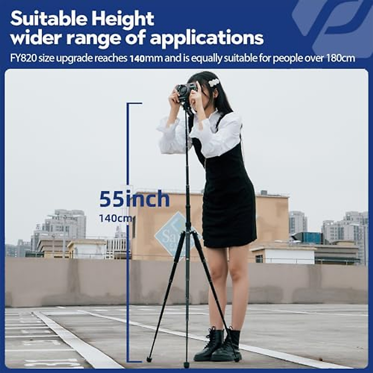 Fotopro Mini Tripod, 55" Lightweight Compact Travel Tripod with Ball Head Phone Mount Detachable Selfie Stick, Aluminum Camera Phone Tripod Max Load up to 8.8 lbs, FY810 Black