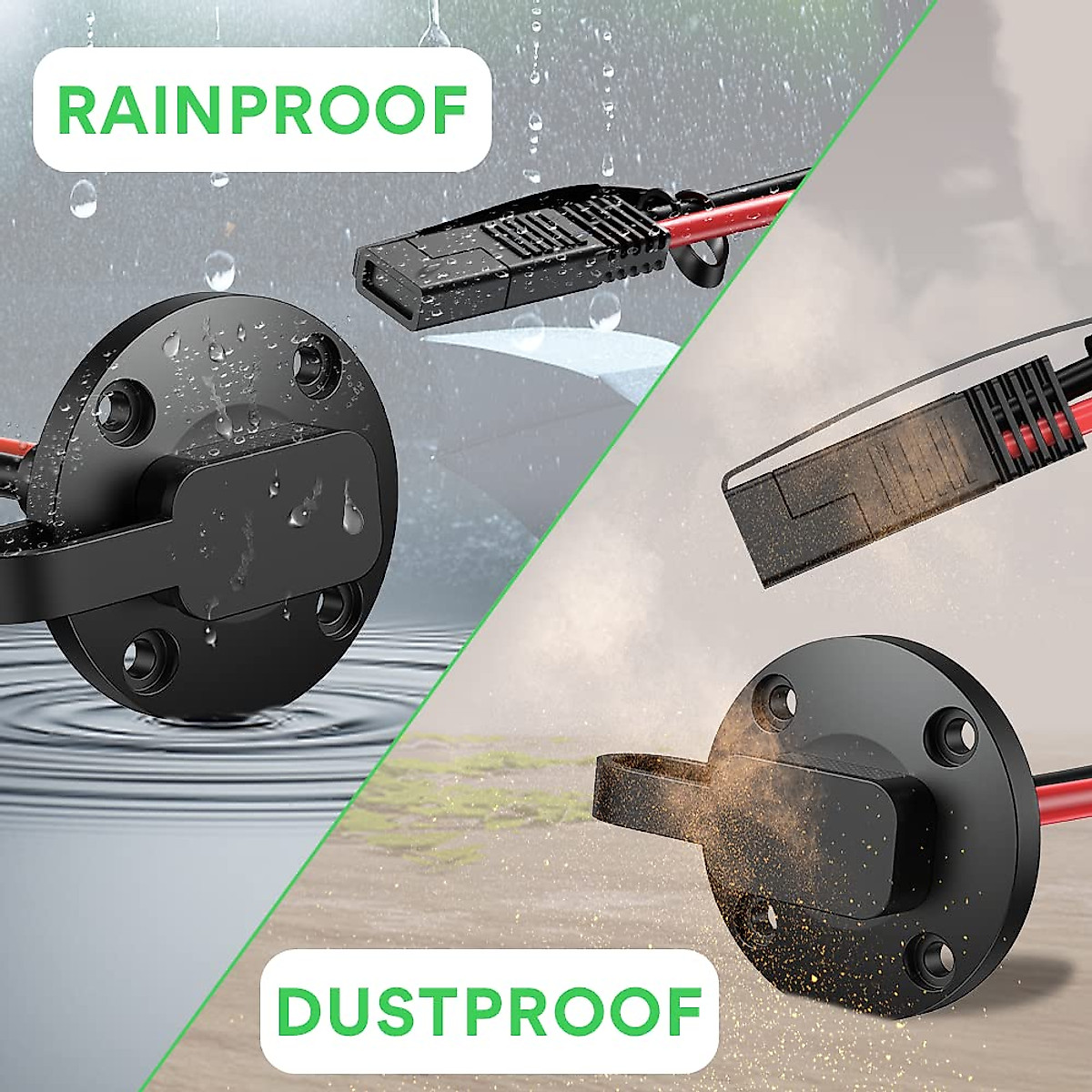 Bateria Power SAE Connector Power Socket Sidewall Port, 10AWG Cable Weatherproof Cable Quick Connect Panel Mount Universal Flush Mount Adapter for Solar Generator Battery Charger (2 Pack)