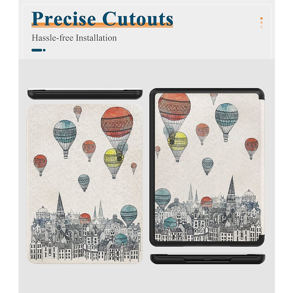 Dadanism Case Fits Amazon 6.8" Kindle Paperwhite(11th Generation 2021 Release), Casing Shell Cover with Auto Wake/Sleep for Kindle Paperwhite Signature Edition and E-Reader Protector, City Balloon