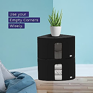 Foldable Clothes Storage Bag Organizer Corner Pop Up Bins Strong Handle Quality Fabric for Collapsible Closet Boxes 2 Pack (Large, Black)