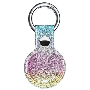 J.west Case Compatible with AirTag Key Finder Phone Finder, Shiny Sparkly Glitter Soft PU Leather Gradient Purple Blue Design Anti-Scratch Protective Skin Cover for Women Girls with Keychain