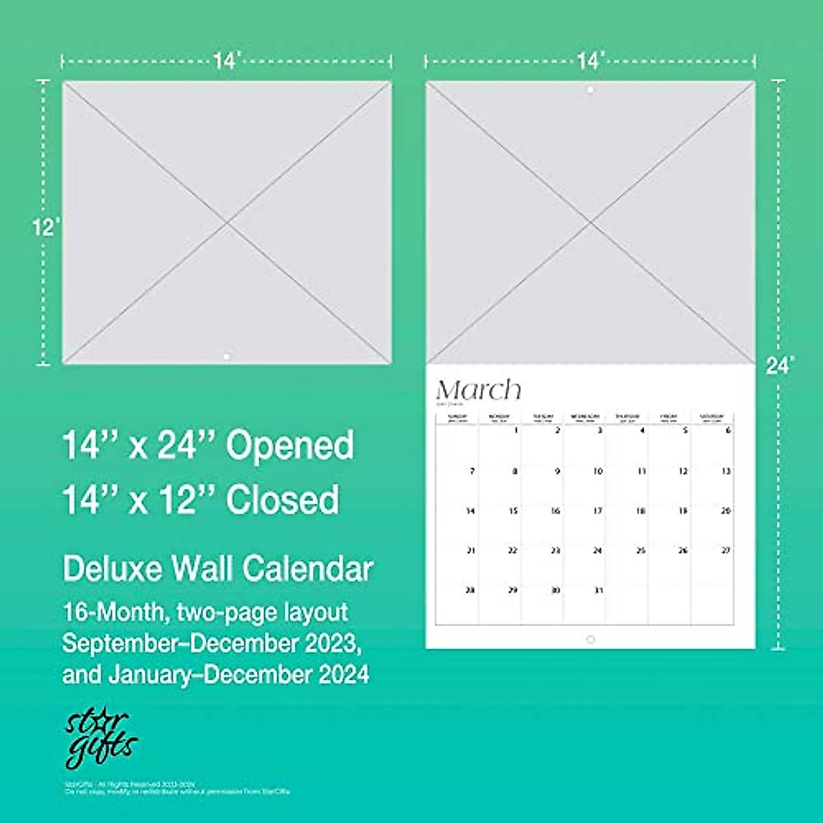 Corvette OFFICIAL | 2024 14 x 24 Inch Monthly Deluxe Wall Calendar | Sticker Sheet | StarGifts | Chevrolet Motor Muscle Car