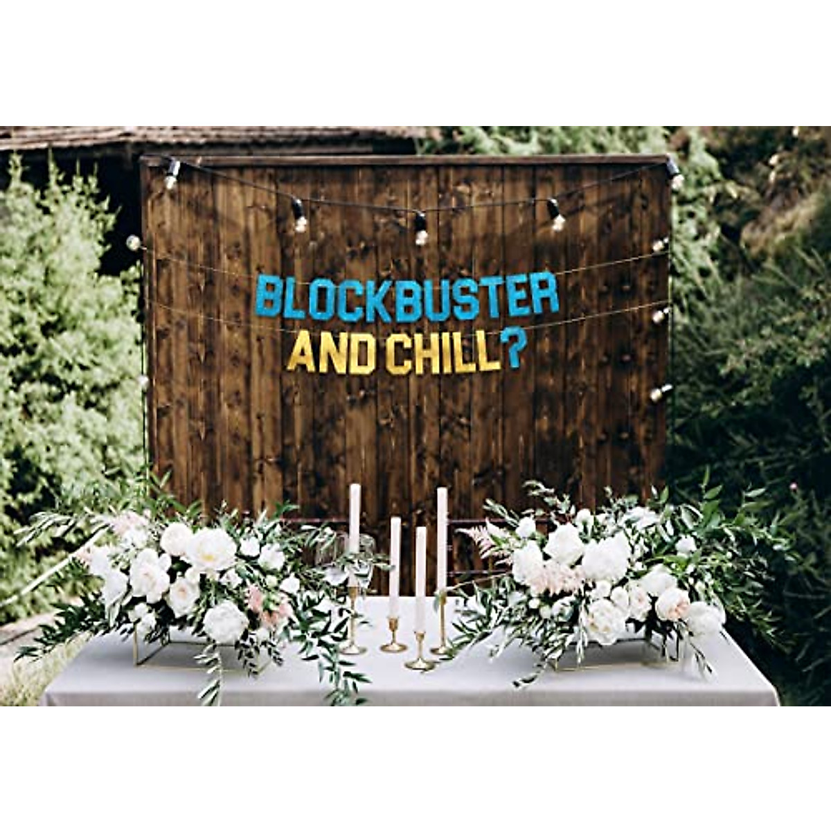 Block Buster and Chill Glitter Banner - Funny Throwback 90's and 80's Theme Party Decoration, Favors & Supplies