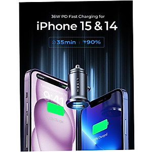 LISEN 54W USB C Car Charger Adapter [Mini & Metal] Cigarette Lighter USB Charger Fast Charging [PD QC 3.0] USBC Car Phone Charger for iPhone 15 Pro Max Plus 14 Samsung Galaxy S24 iPad Pro