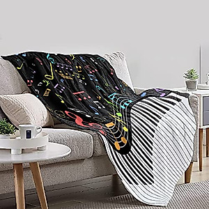 Music Note Piano Throw Blanket Soft Cozy Flannel Blankets Lightweight Quilt for Bed Couch Sofa Room Decoration Gift for Kid Teens Adults 80 x 60 in L for Adults